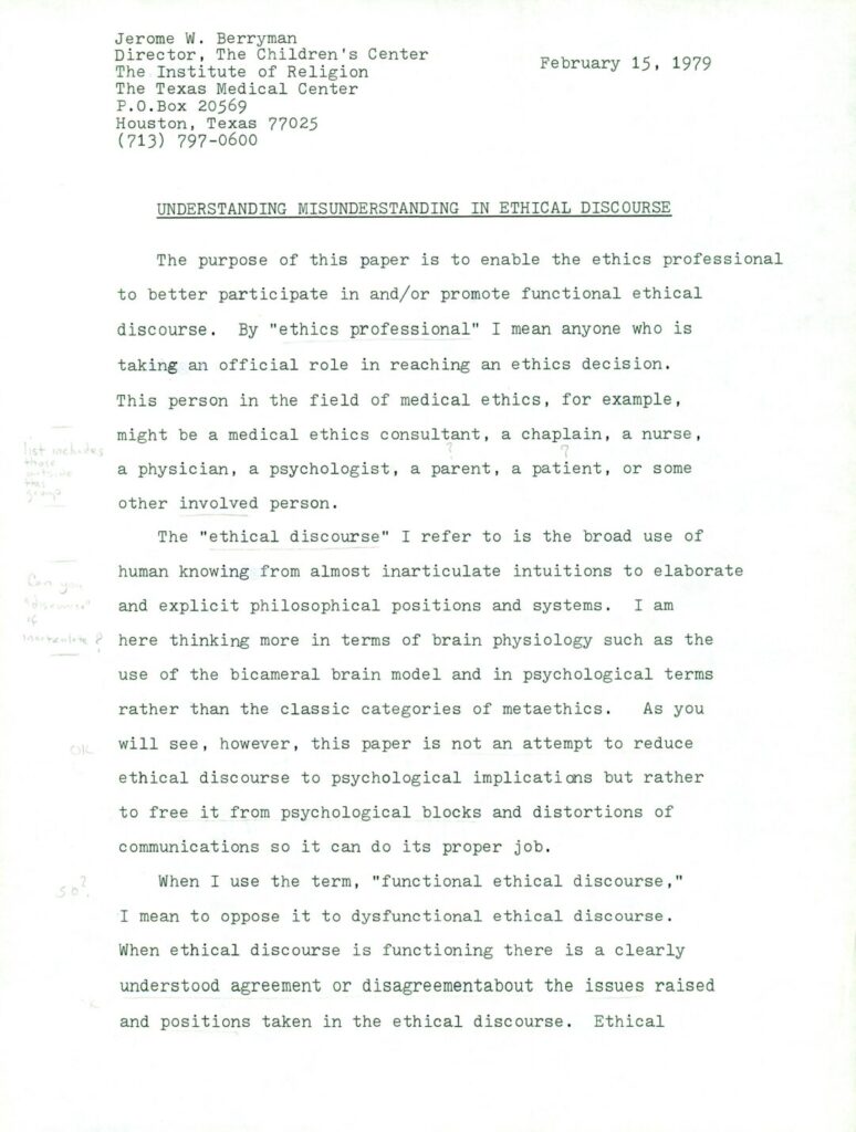 D MEDICAL ETHICS REFLECTION MANUSCRIPTS 1976-1979 – The Center for the ...